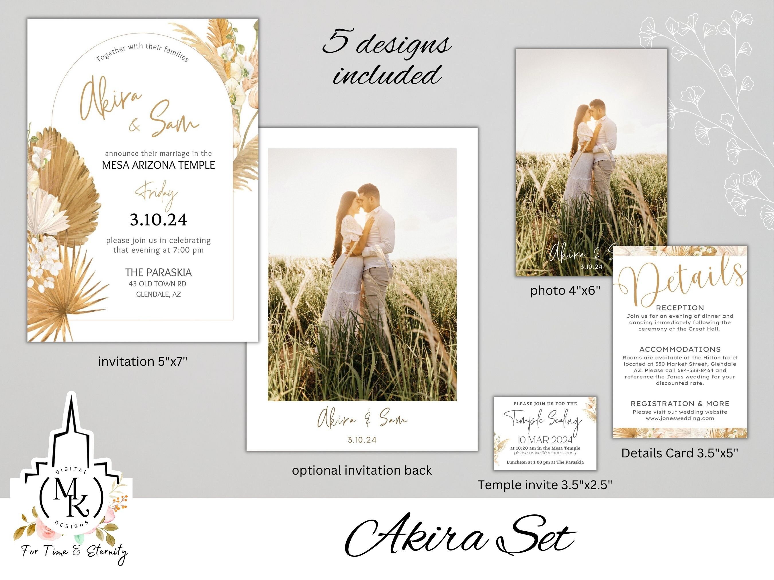 LDS Wedding Announcement Set - Akira Set, Temple Invites, Detail Cards ...
