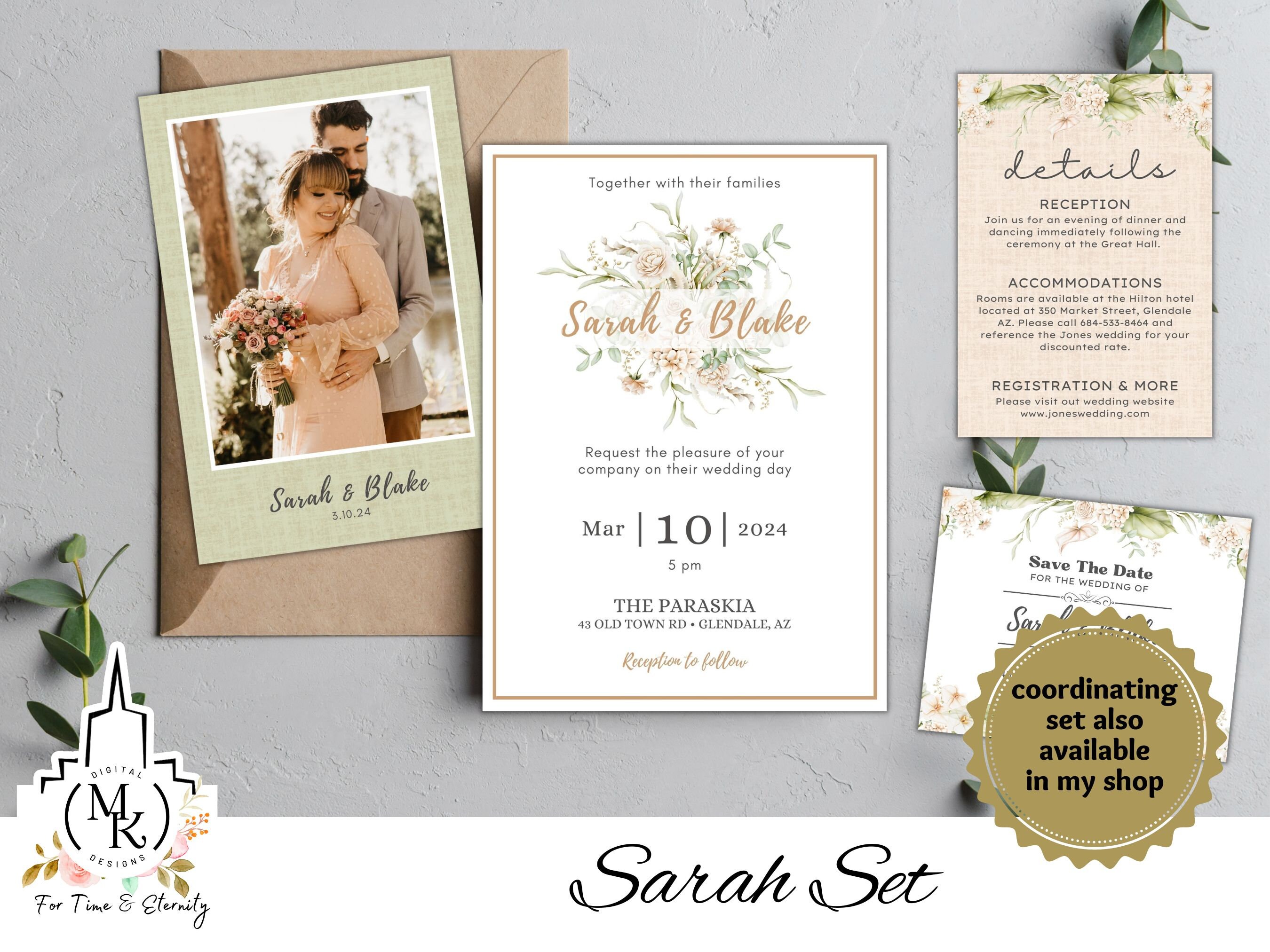 Custom Wedding Invitation - Sarah Set, Marriage Announcement, Elegant ...