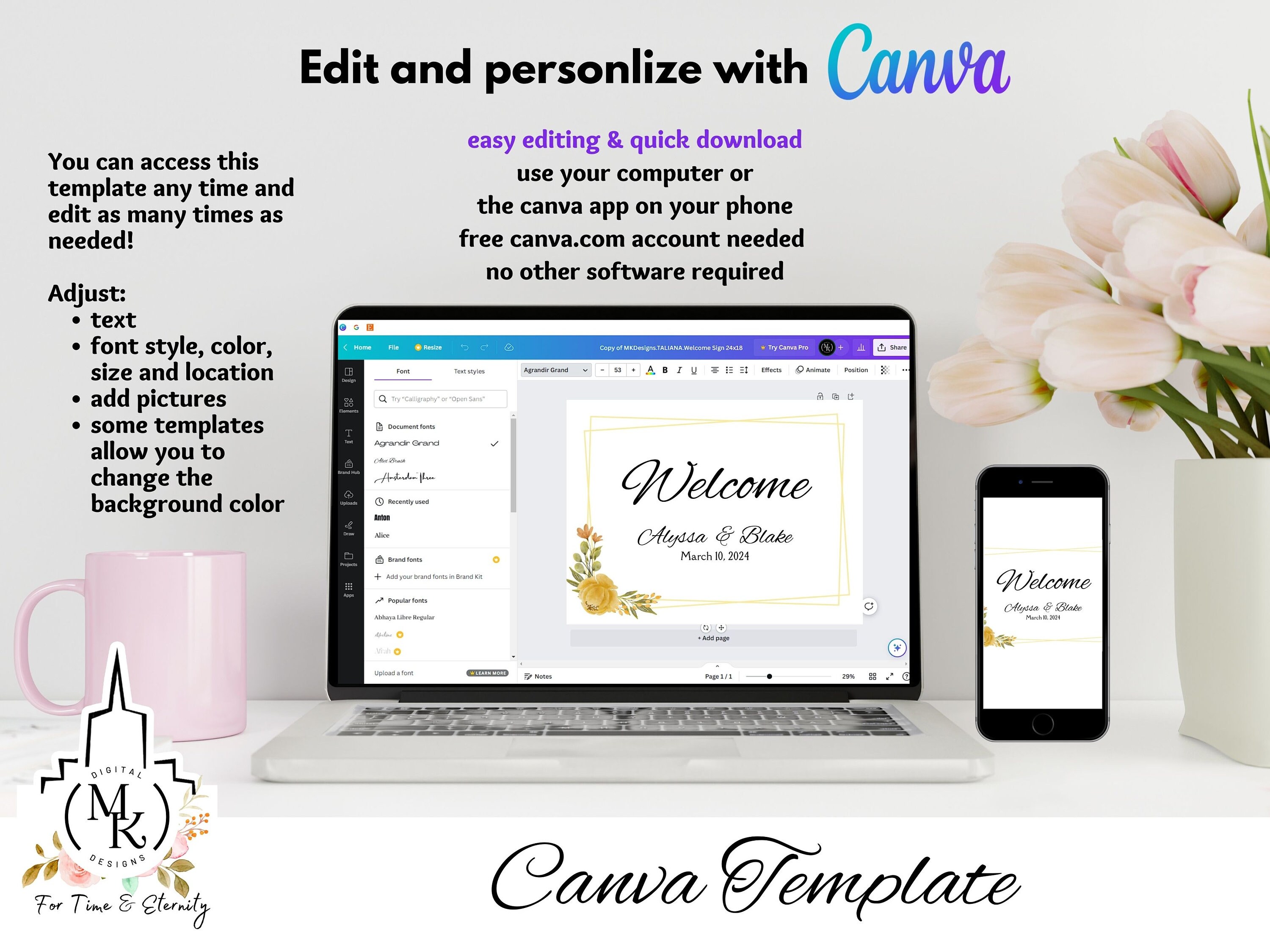 Editable Wedding Welcome Sign Alyssa Set, Customize, Download, You ...