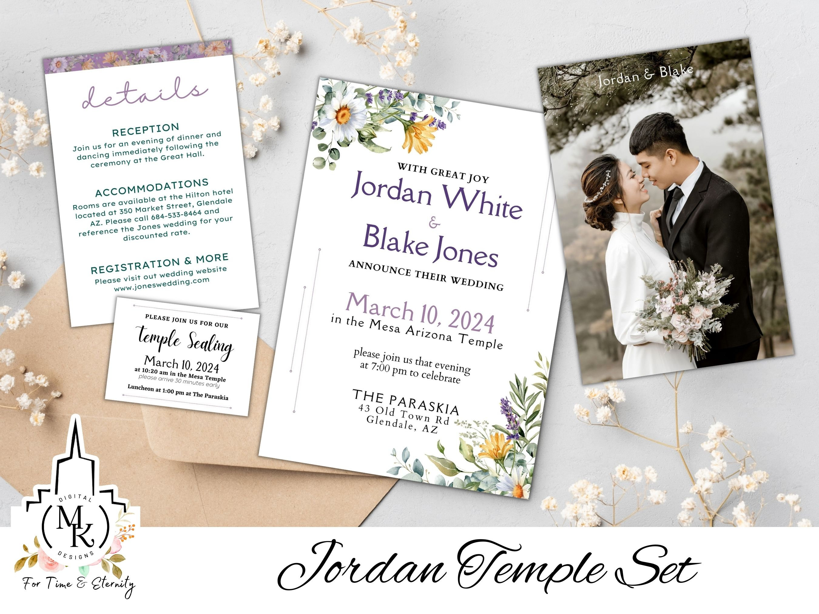 Editable LDS Wedding Announcement Set - Jordan, Temple Invites, Detail ...