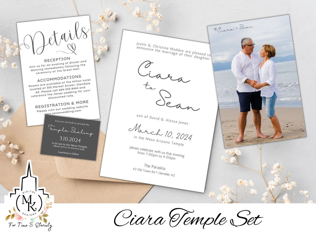 LDS Wedding Announcement Set - Ciara Set, Temple Invites, Detail Cards ...
