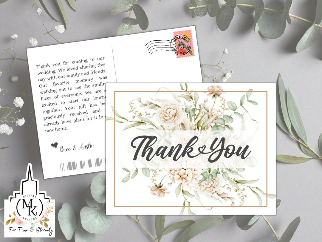 Editable Thank You Postcard for Weddings and Other Special Occasions ...