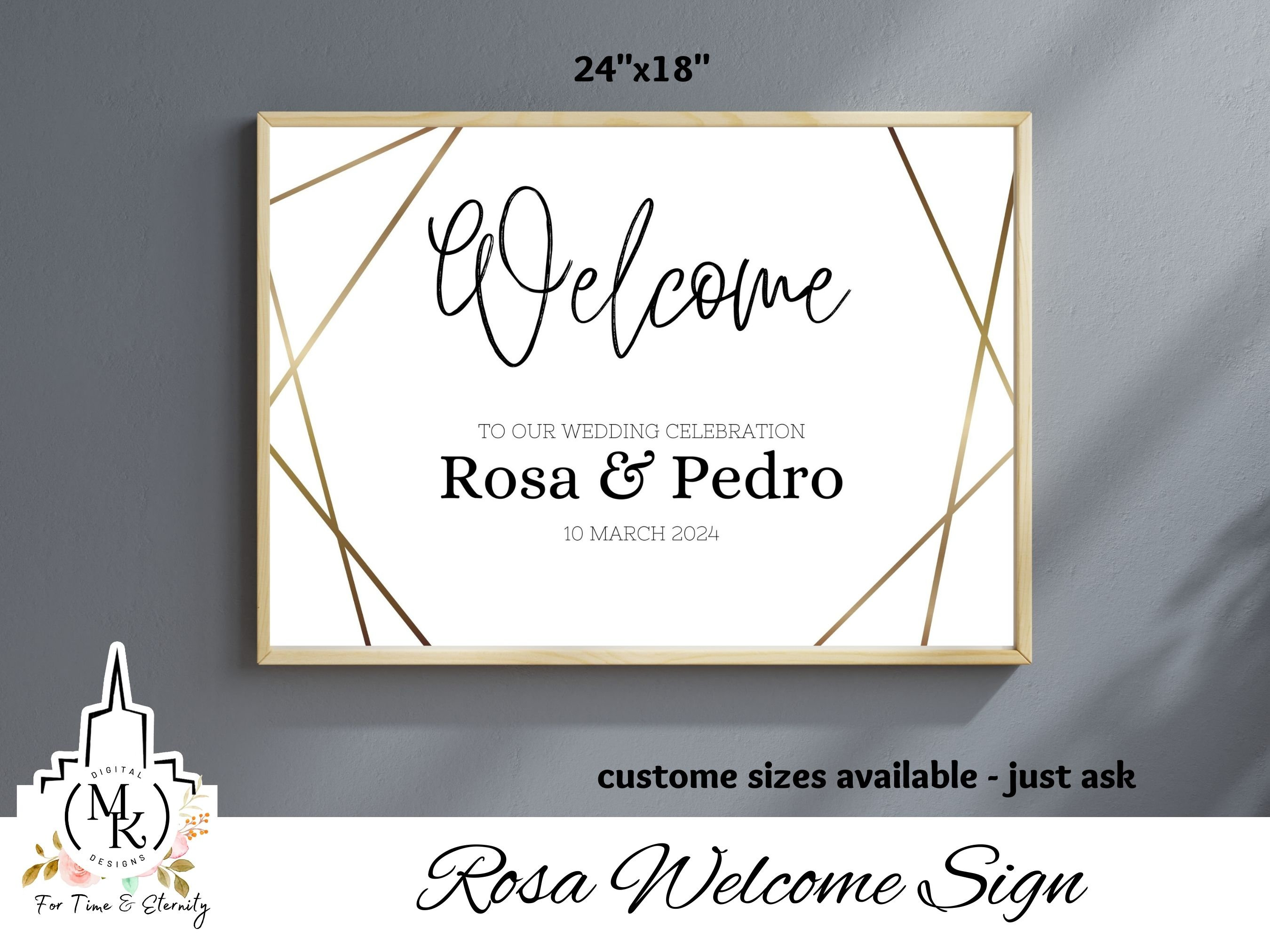 Editable Wedding Welcome Sign - Rosa Set, Gold Lines, Customize ...