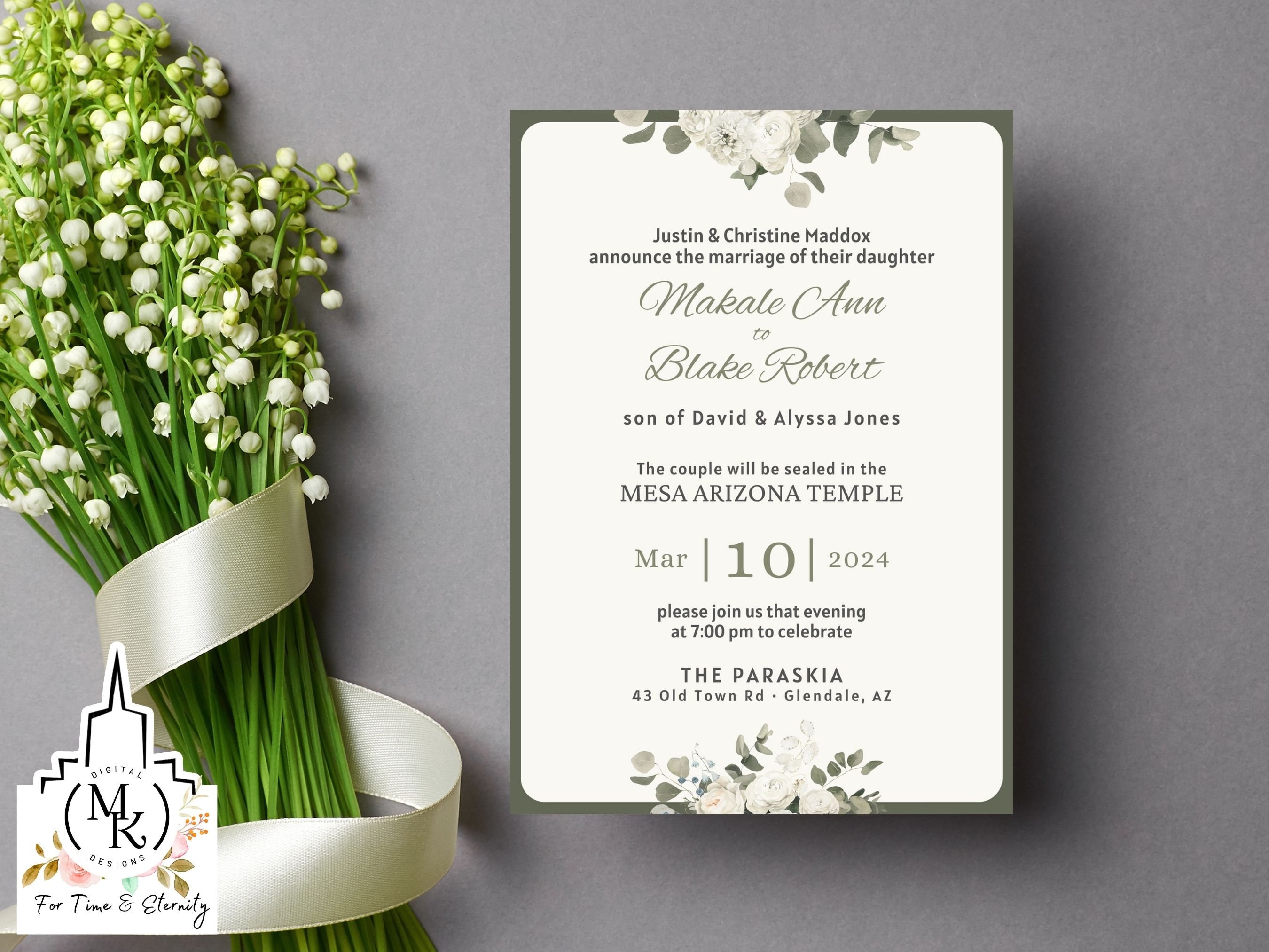 LDS Wedding Invitation Template - Makale, Temple Marriage Announcement ...