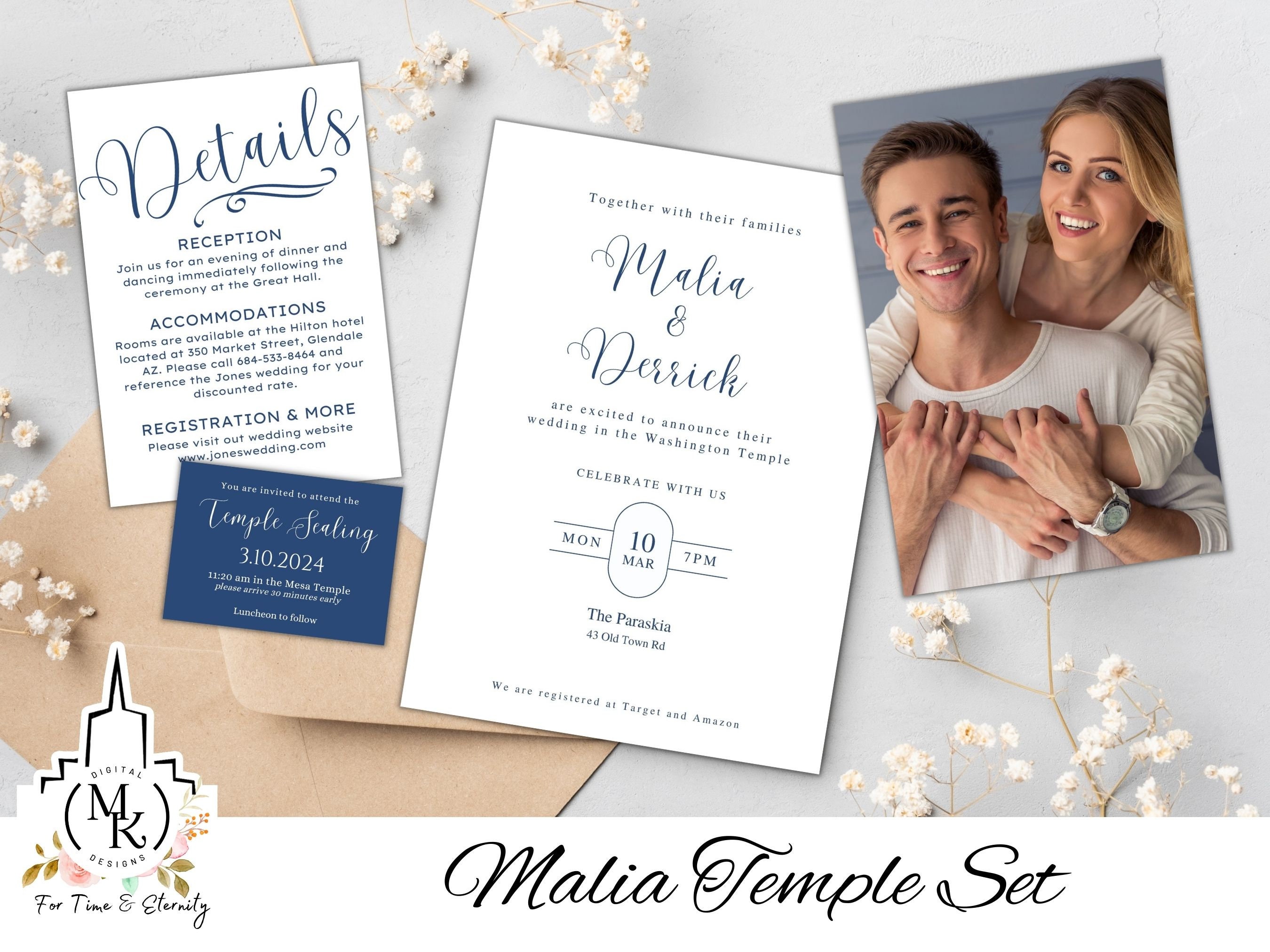 LDS Wedding Announcement Set - Malia Set, Temple Invites, Detail Cards ...