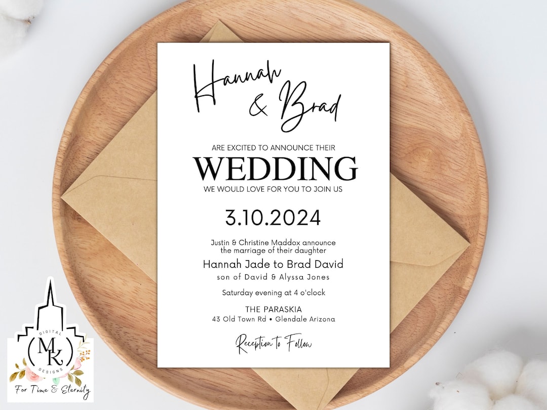 Editable Wedding Invitation - Hannah Set, Marriage Announcement ...