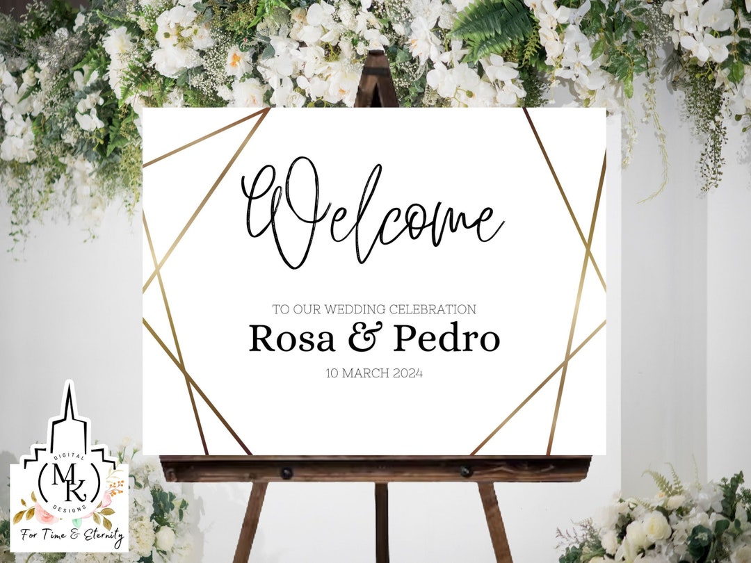 Editable Wedding Welcome Sign - Rosa Set, Gold Lines, Customize ...
