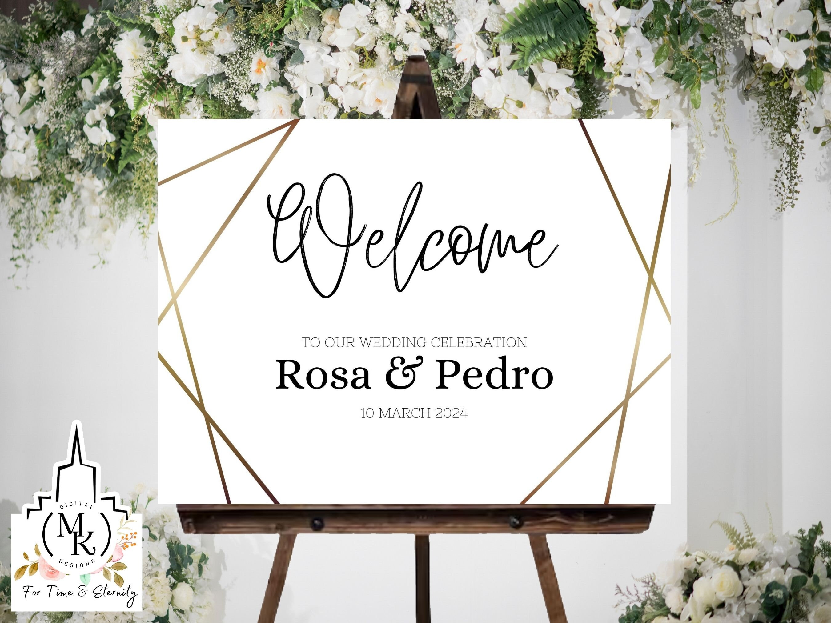 Editable Wedding Welcome Sign - Rosa Set, Gold Lines, Customize ...