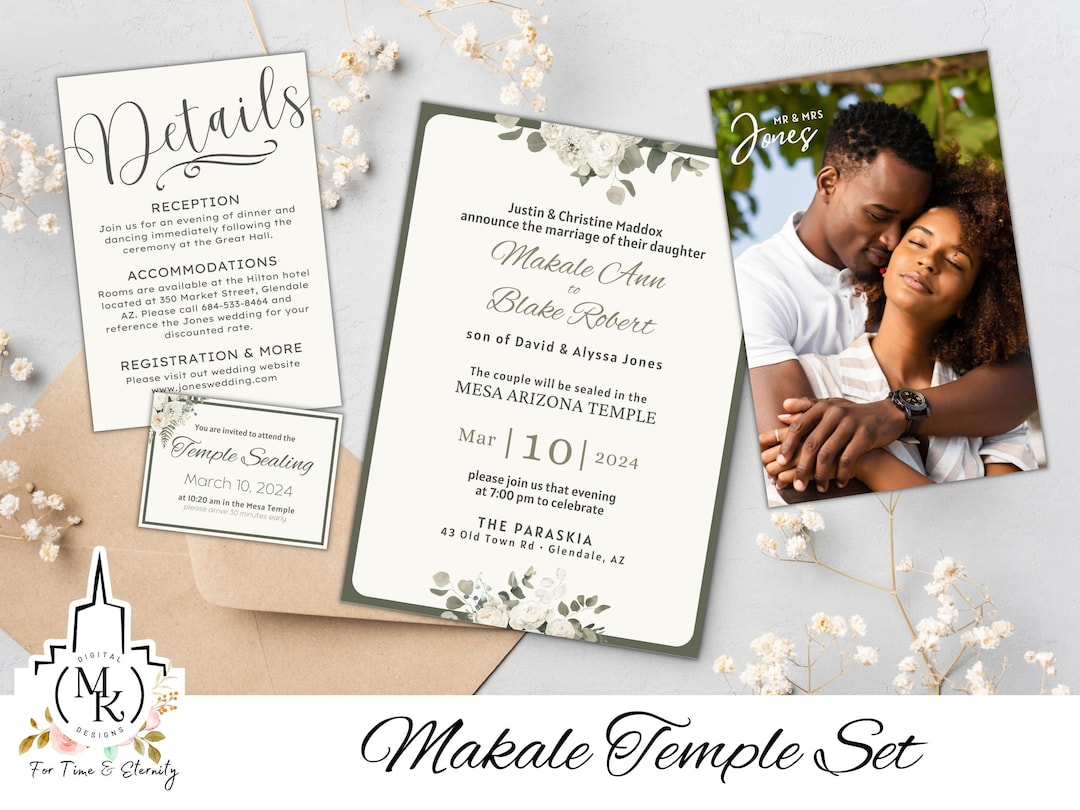 Editable LDS Wedding Invitation - Makale Set, Temple Invites, Detail ...