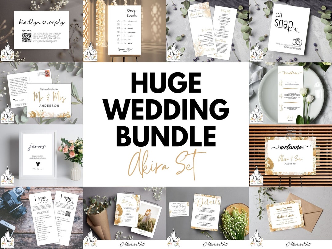 Editable Wedding Bundle - Akira Set: Invitation, RSVP, Welcome, Details ...