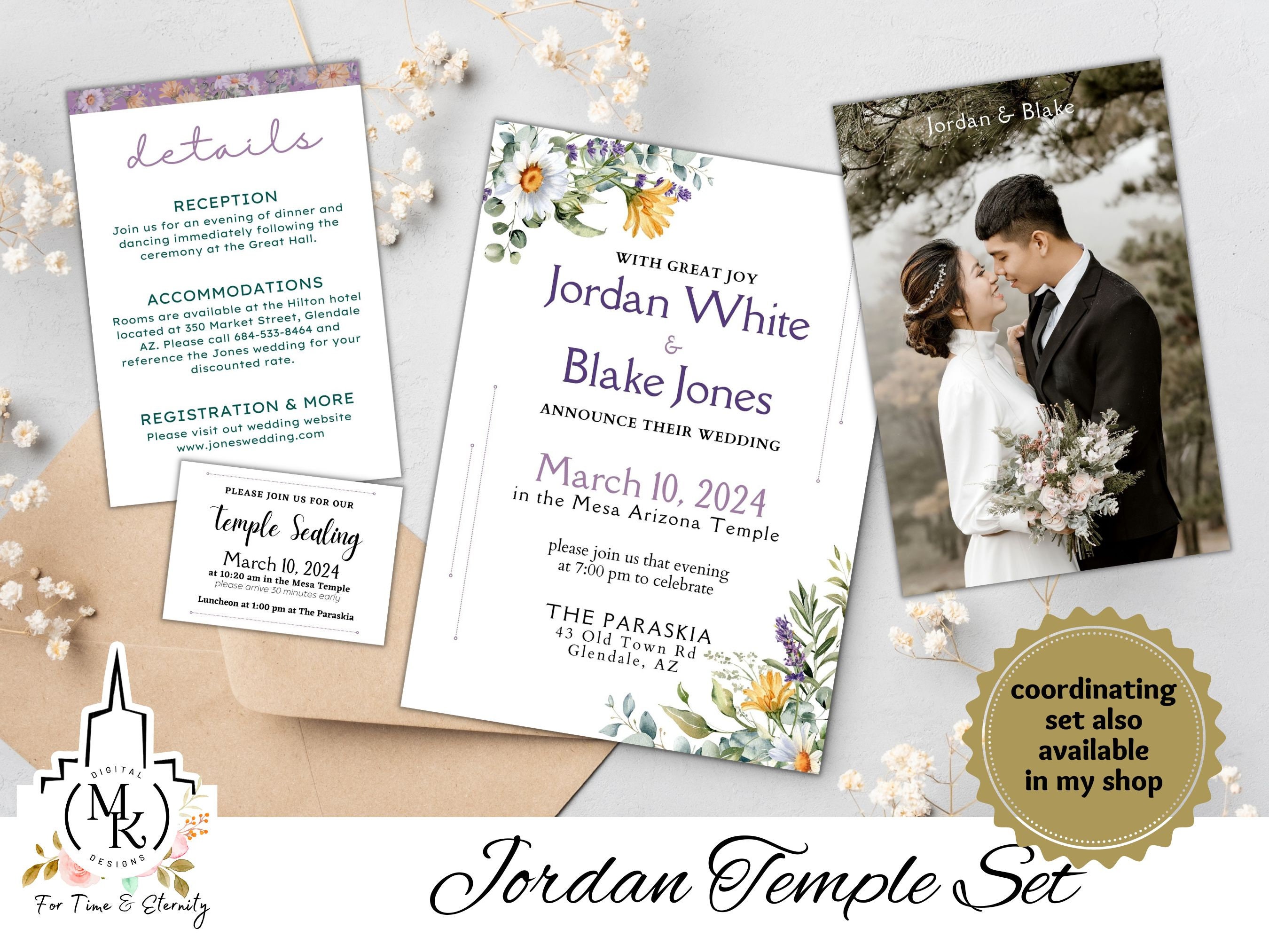LDS Wedding Invitation Template - Jordan Set, Temple Marriage ...