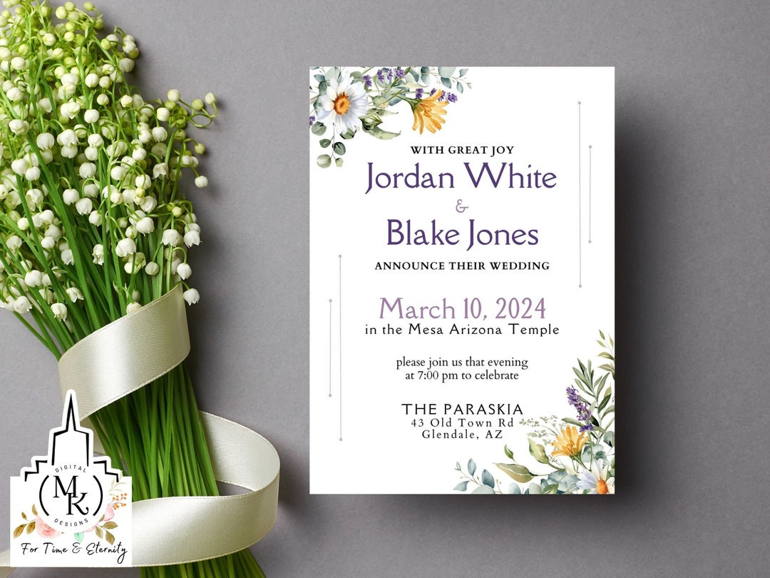 LDS Wedding Invitation Template - Jordan Set, Temple Marriage ...