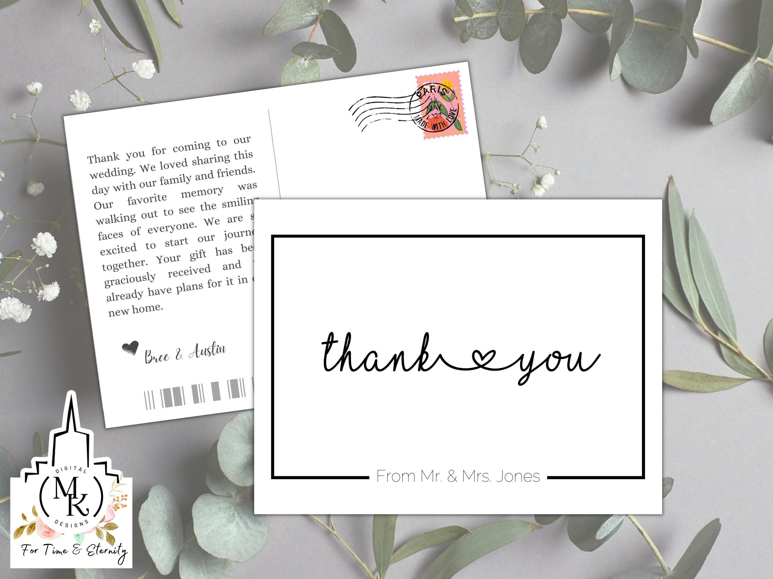 Editable Thank You Postcards for Weddings and Special Occasions ...