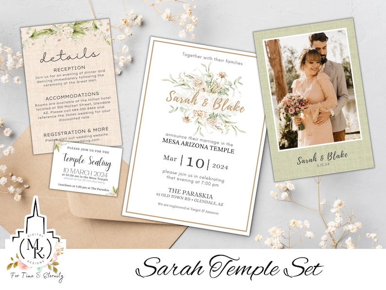 LDS Wedding Announcement Set - Sarah Set, Temple Invites, Detail Cards ...