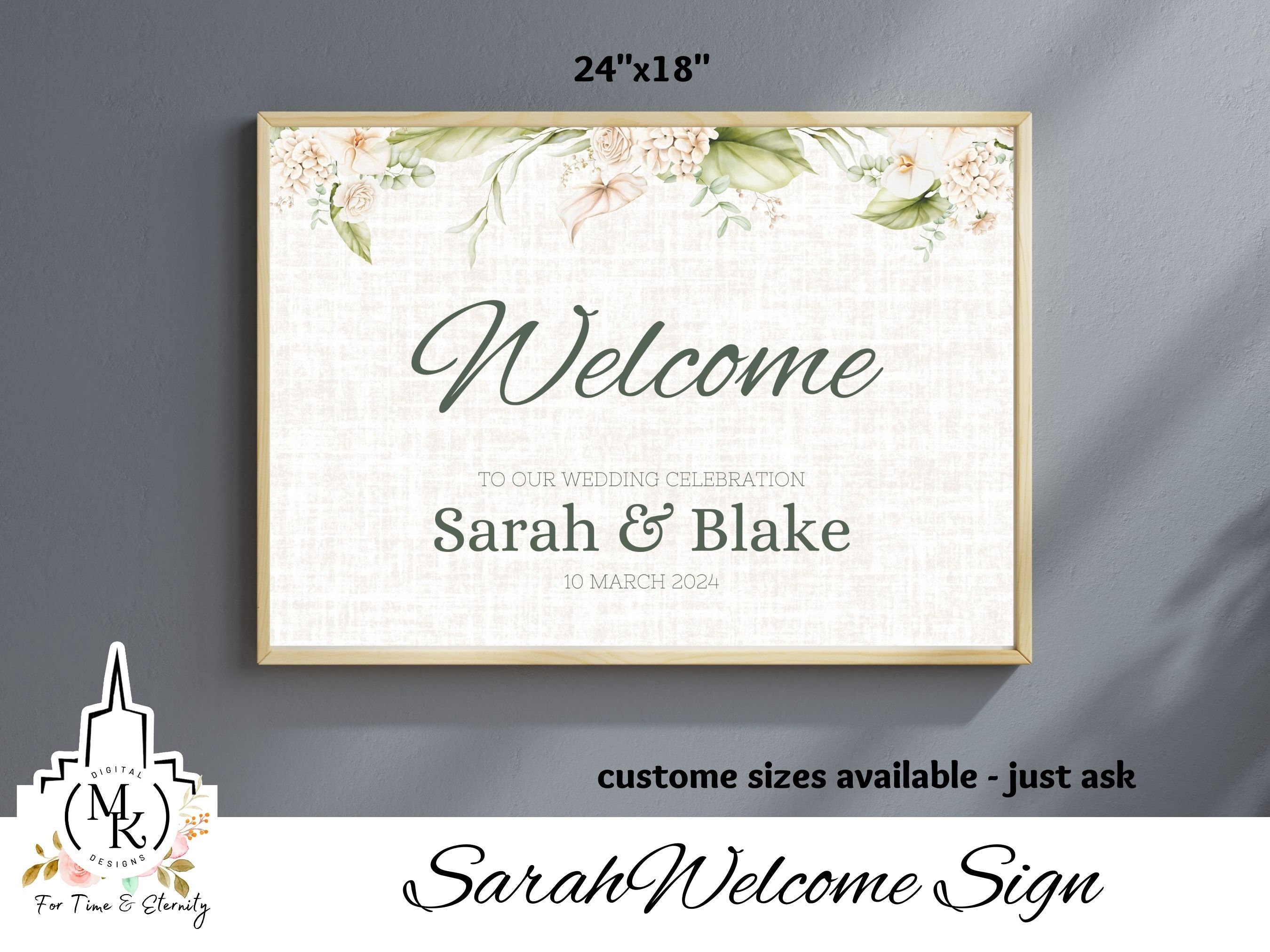 Editable Wedding Welcome Sign - Sarah Set, Floral & Linen Poster ...