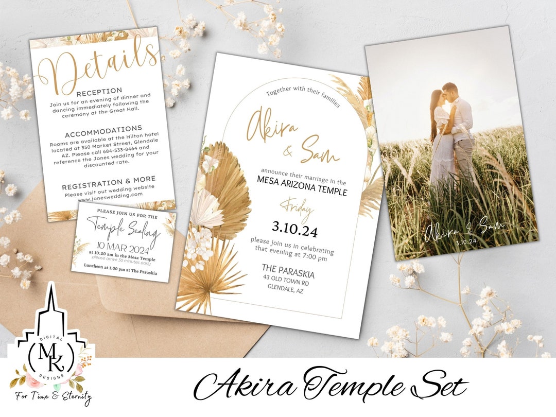 LDS Wedding Announcement Set - Akira Set, Temple Invites, Detail Cards ...
