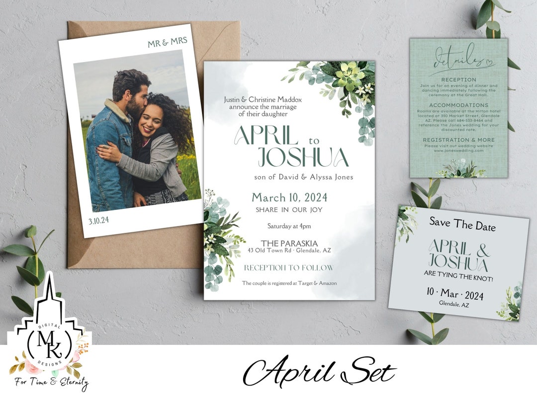 Wedding Invitation Set - April, Marriage Announcement, Save the Date ...