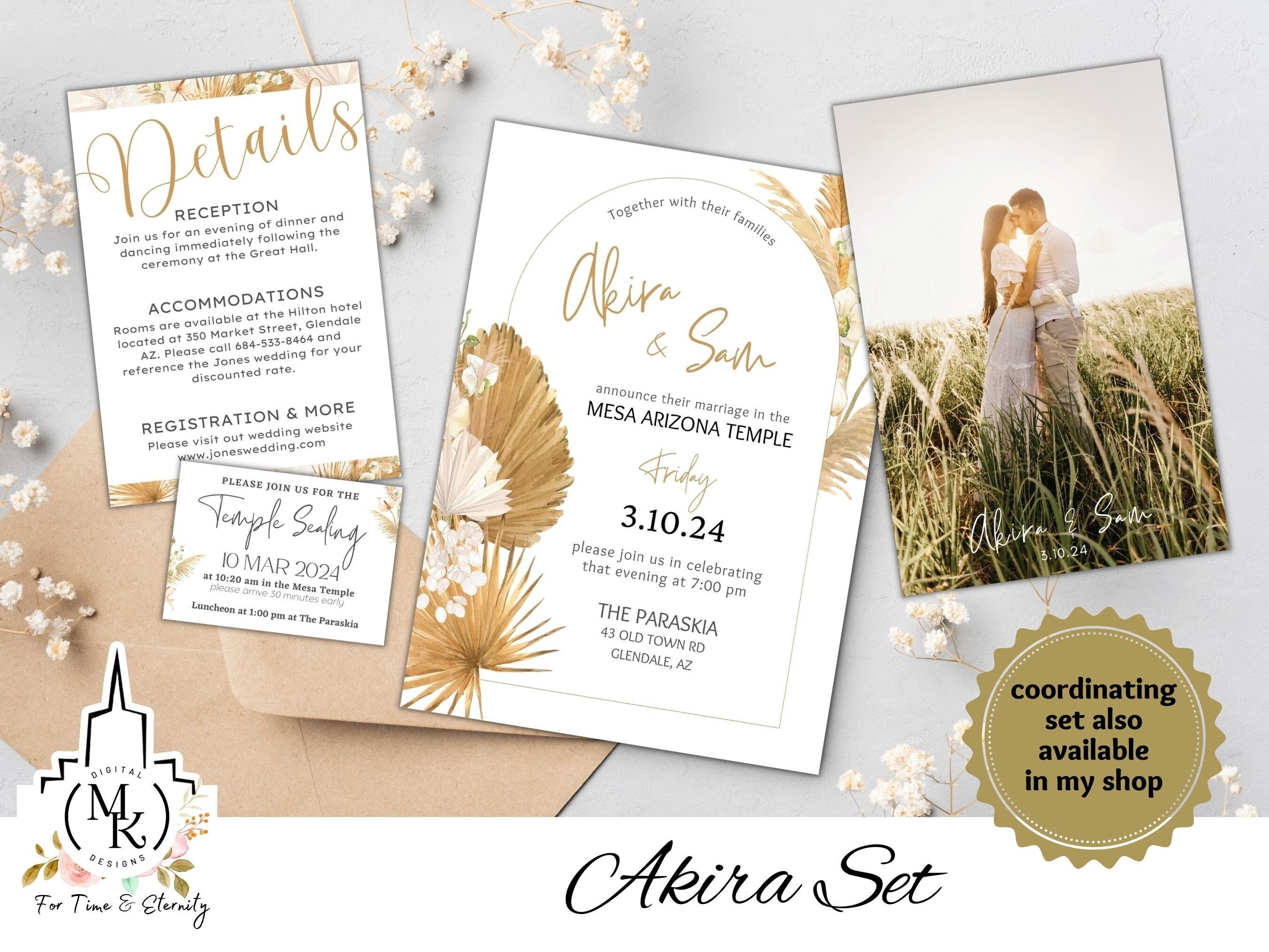 LDS Wedding Invitation Akira Set, Temple Marriage Announcement, Boho ...