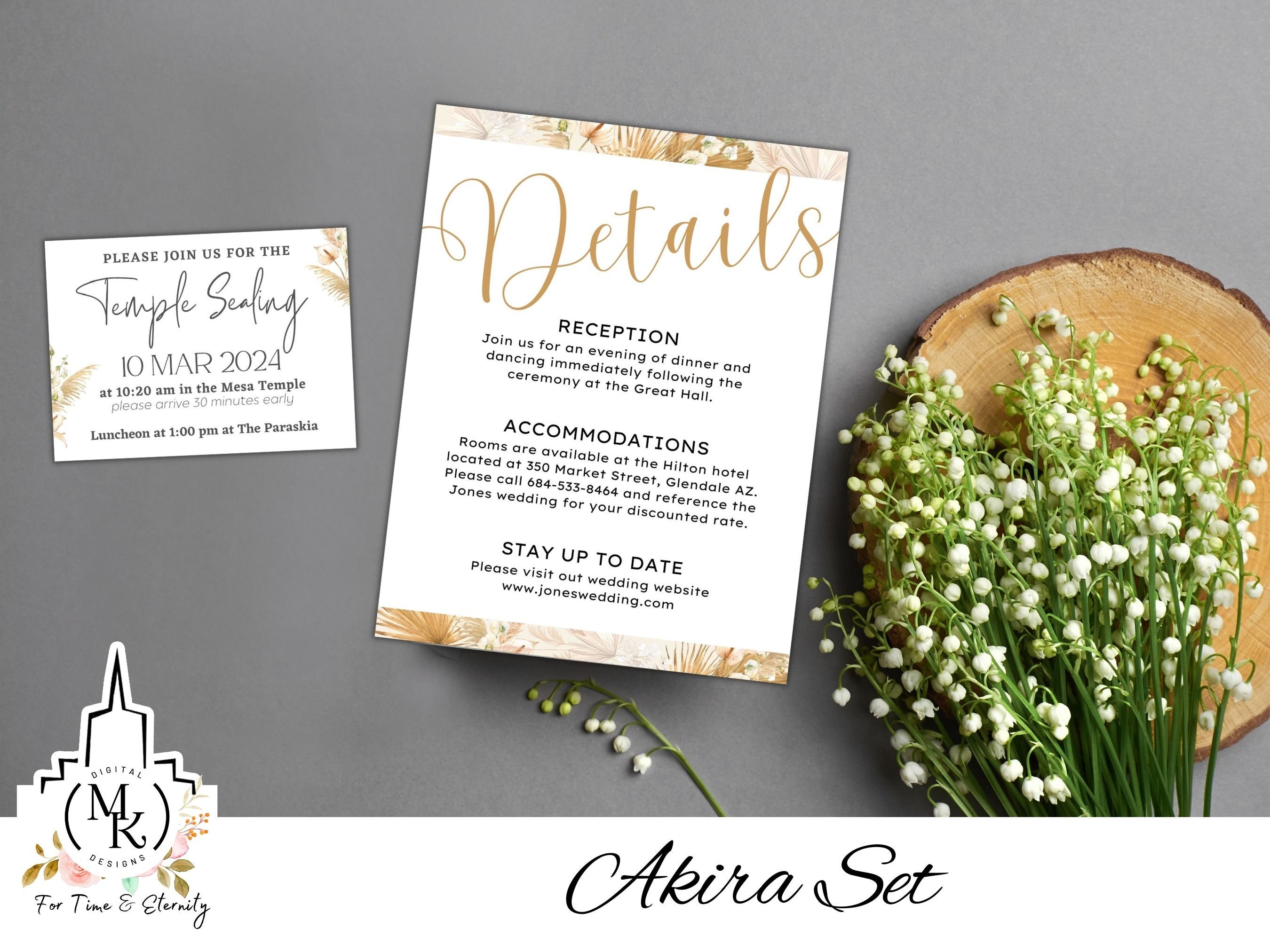 LDS Wedding Announcement Set - Akira Set, Temple Invites, Detail Cards ...