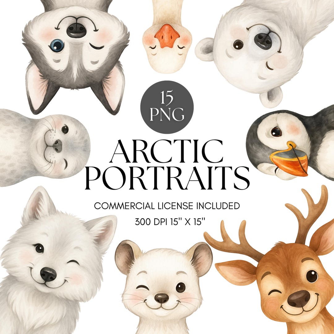 Watercolor Arctic Animals Clipart, Winter Nursery Art (PNG) - Etsy