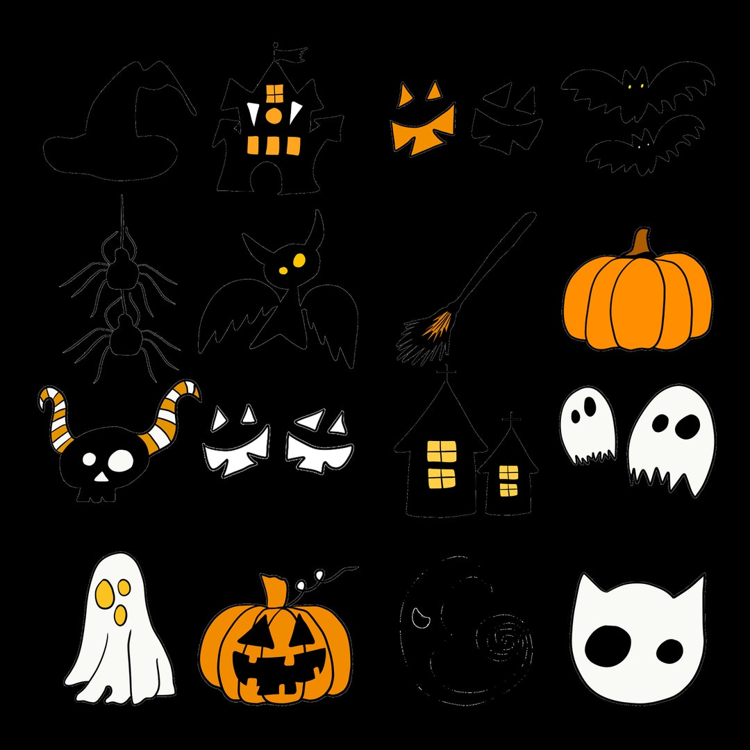 Halloween Doodles Clipart Digital Hand Drawn Sketched Skulls - Etsy