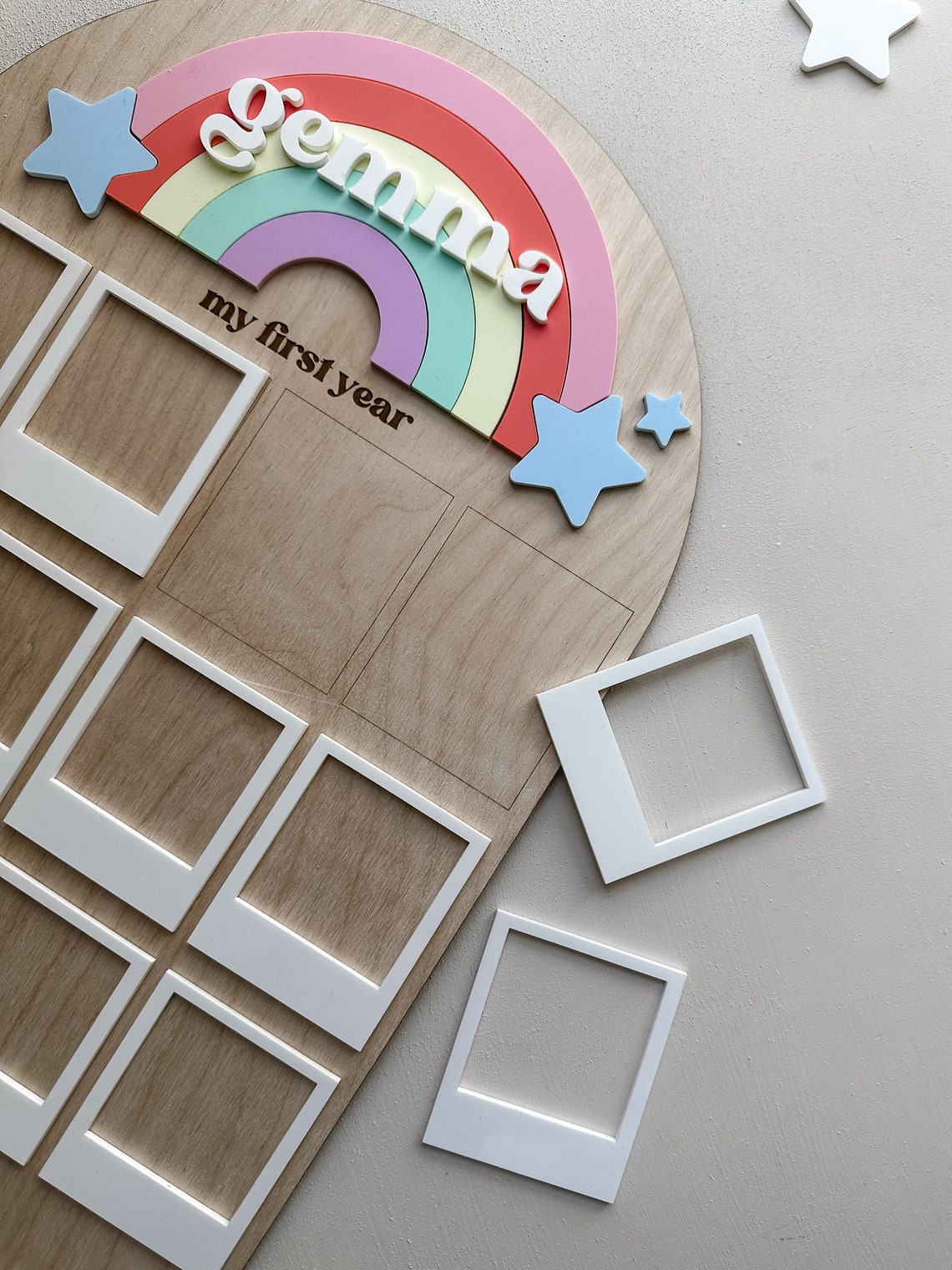 Rainbow One Year of Photo Board | First Birthday Mini Photo Board ...