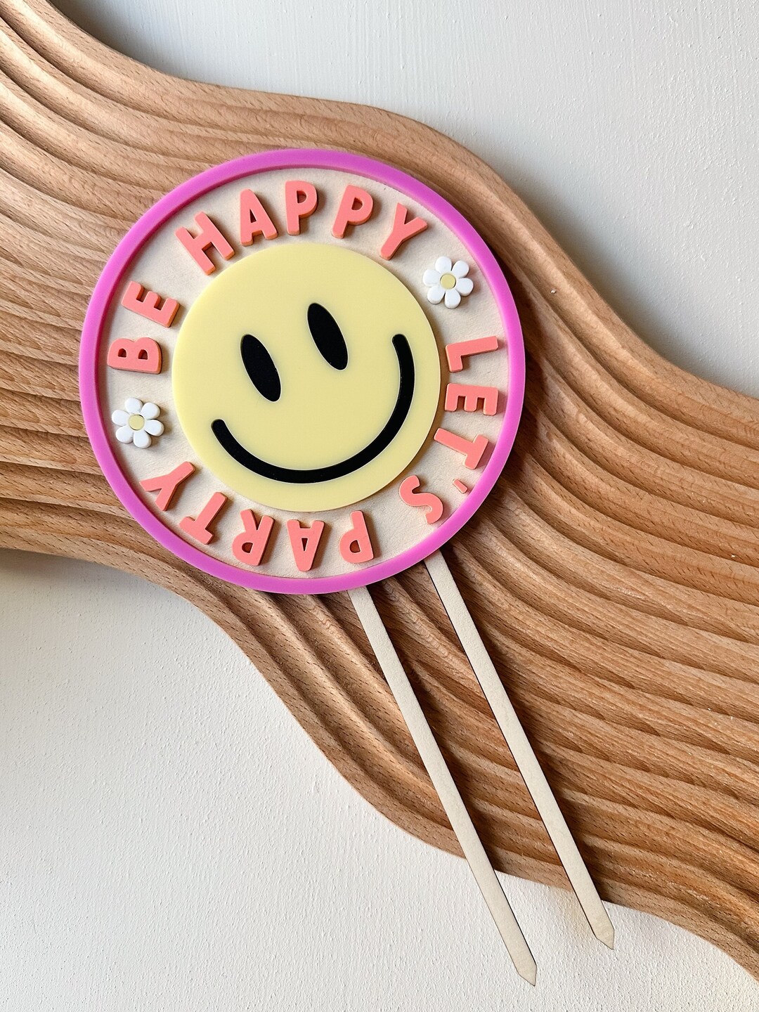 Happy Face Smiley Cake Topper Custom Matte Colors Birthday Party Decor ...