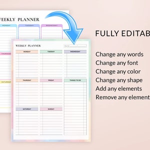 Weekly Planner Printable Editable CANVA Planner Template Personalized ...