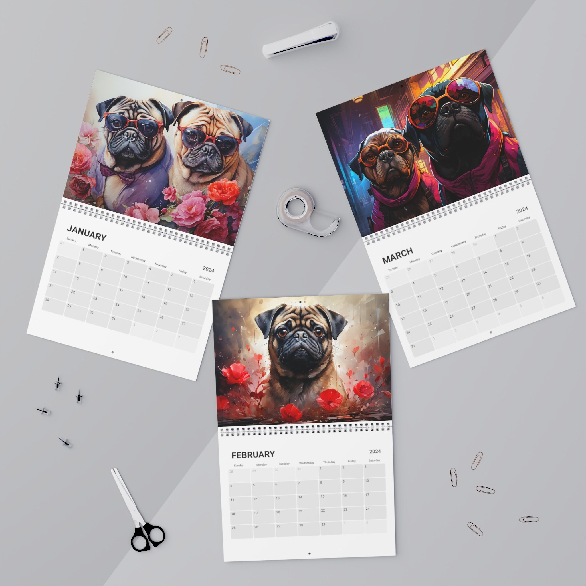 Pug Calendar 2024 Calendar 2024 Calendar Monthly 2024 - Etsy Portugal