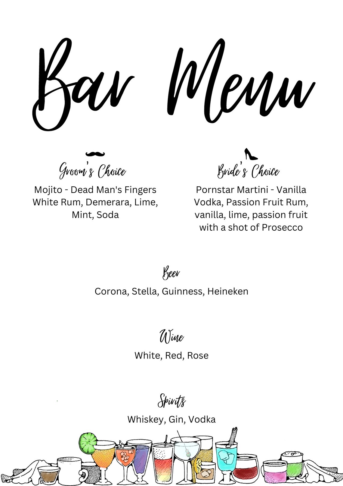 Minimalist Wedding Bar Menu Sign, Editable Template, Drink Sign ...