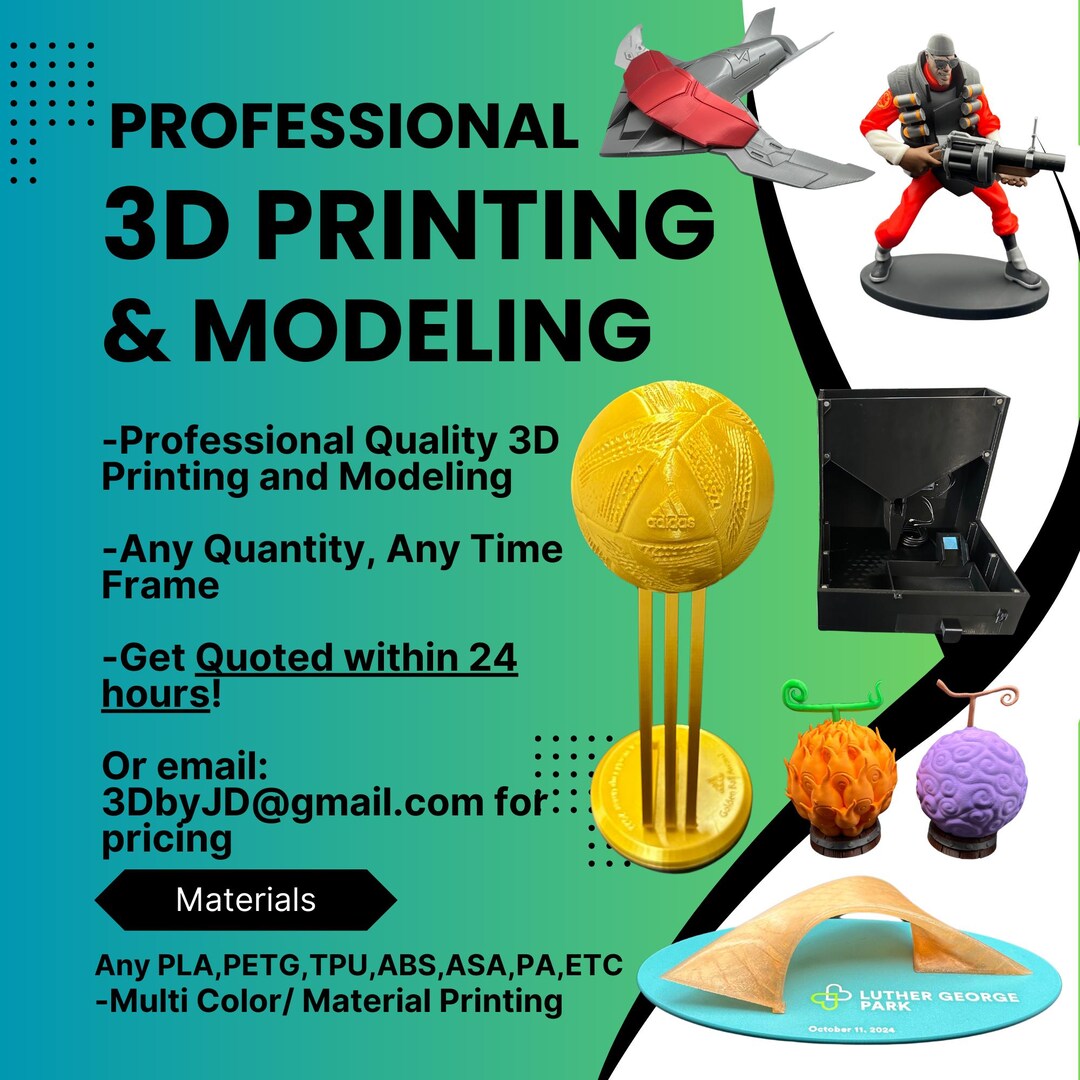 Quality 3D Printing and Modeling Services - 3D by JD - Etsy