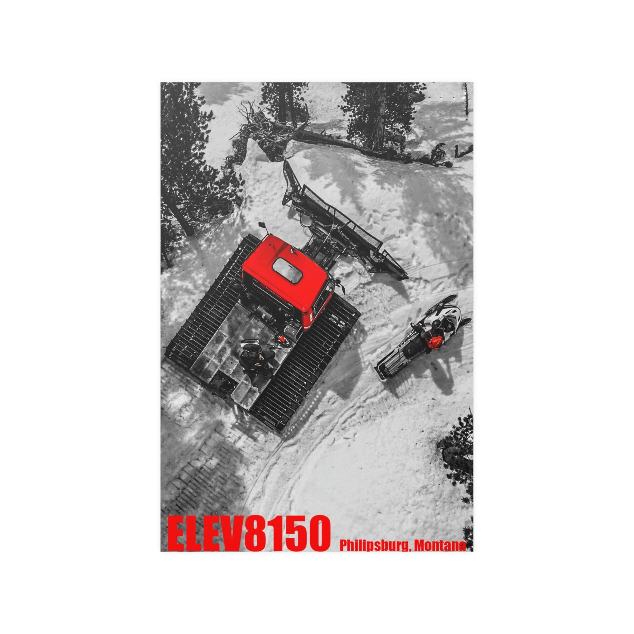 Snowcat With Snowmobile Poster Snow Skiing Machine Snowcat Print Ski ...