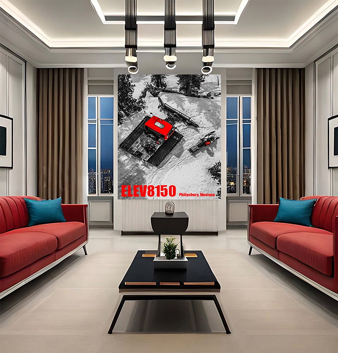 Snowcat With Snowmobile Poster Snow Skiing Machine Snowcat Print Ski ...