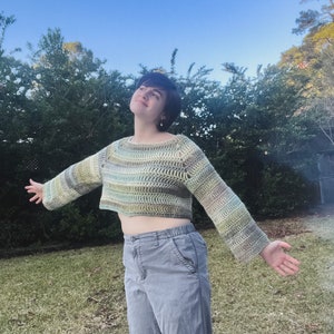 Crochet Raglan Sweater Cropped 70s Inspired Handmade - Etsy