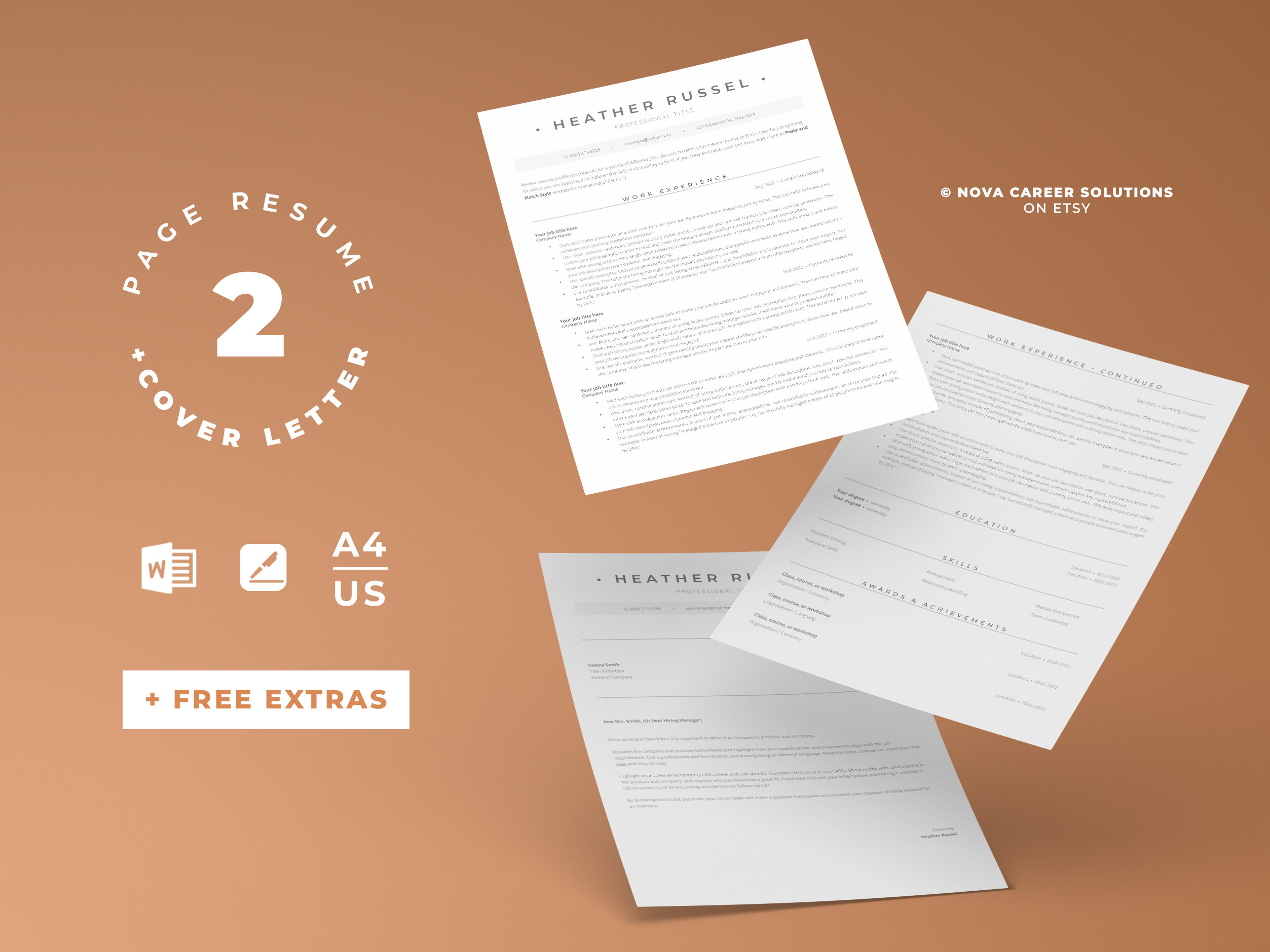 Elegant and Classic Resume Template With Two Page Options, Professional ...