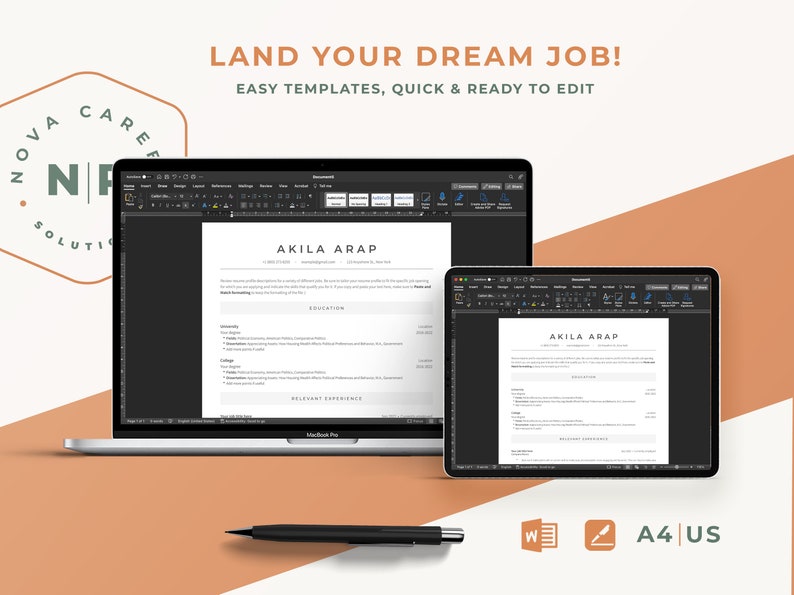 Simple Harvard Resume Template, Professional Resume Template, Easy and ...