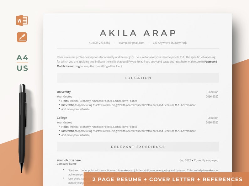 Simple Harvard Resume Template, Professional Resume Template, Easy and ...