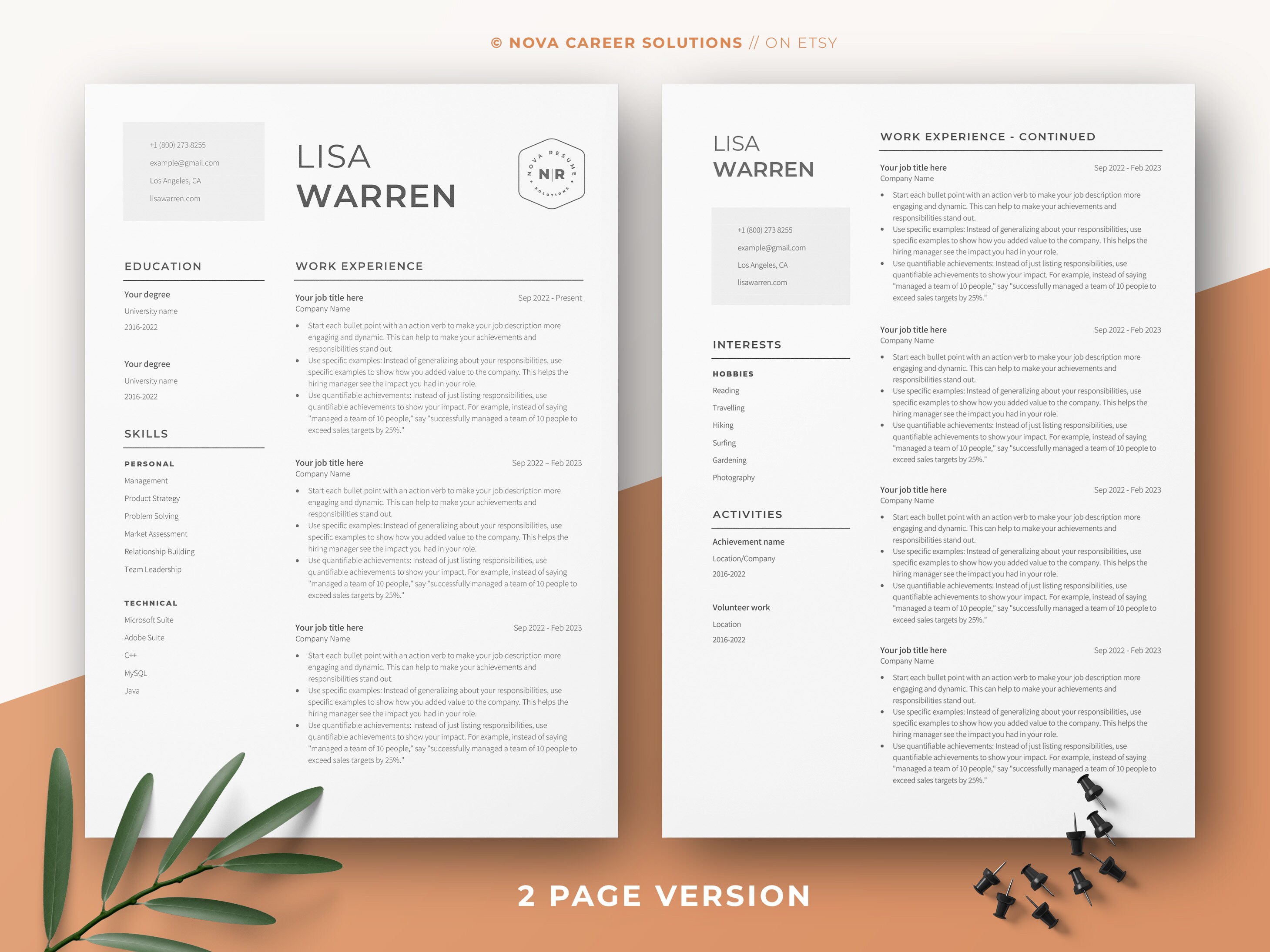 Professional Resume Template With Logo, Clean Timeless Two Page CV ...