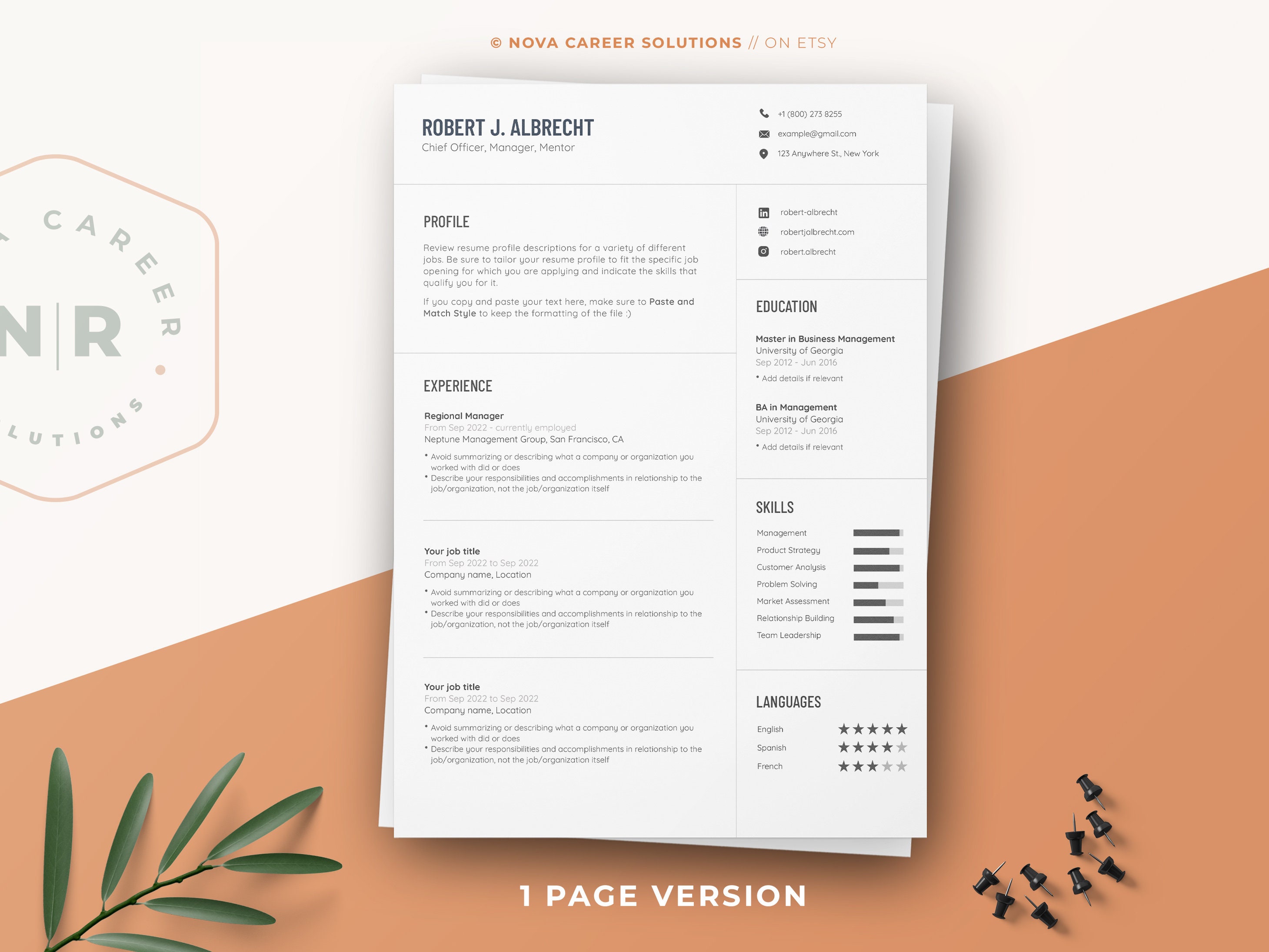 Simple and Clean Business Resume Template, Minimalistic Two Page CV ...