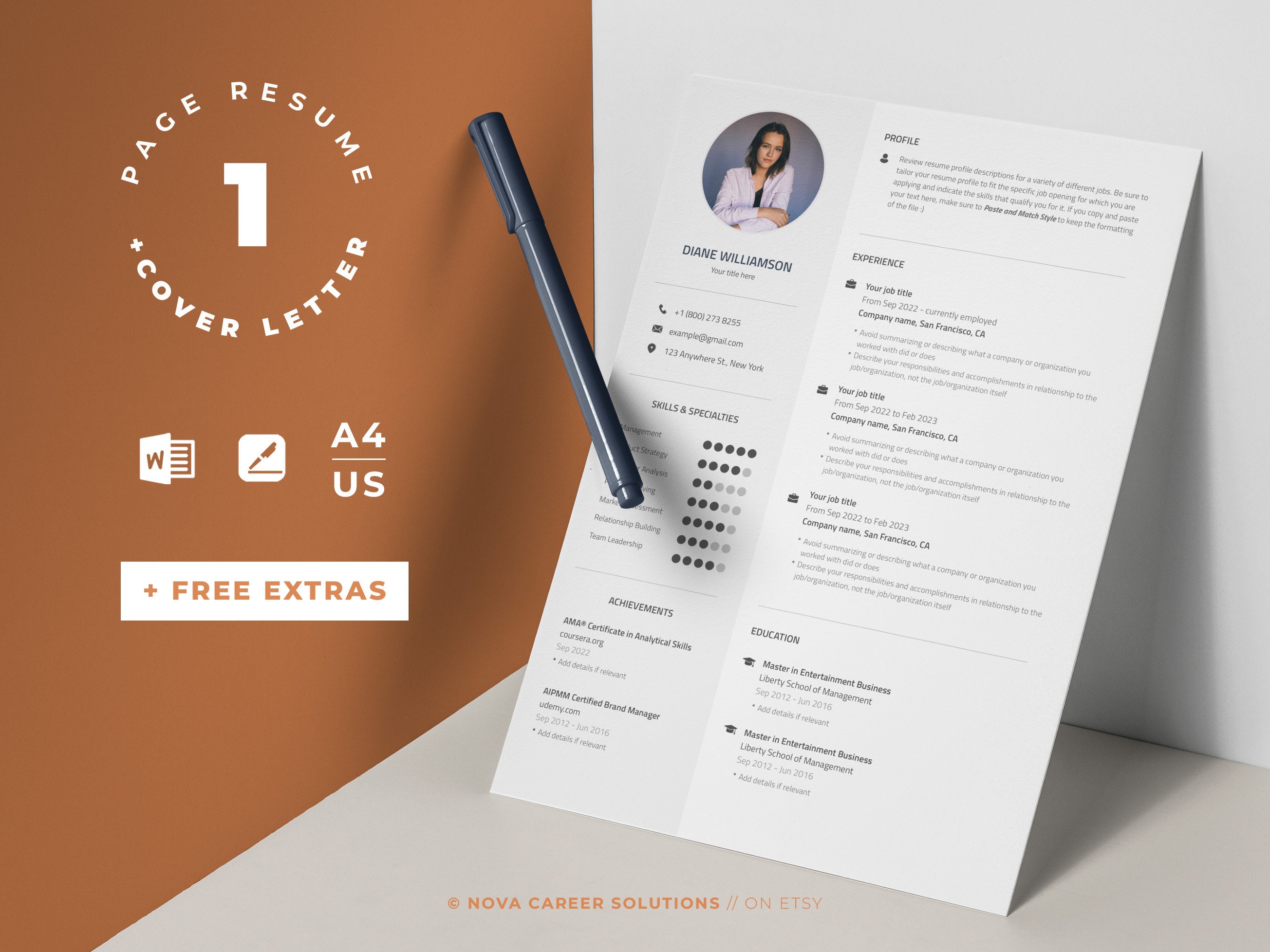 Refined and Stylish Resume Template With Photo, Easy and Elegant One ...