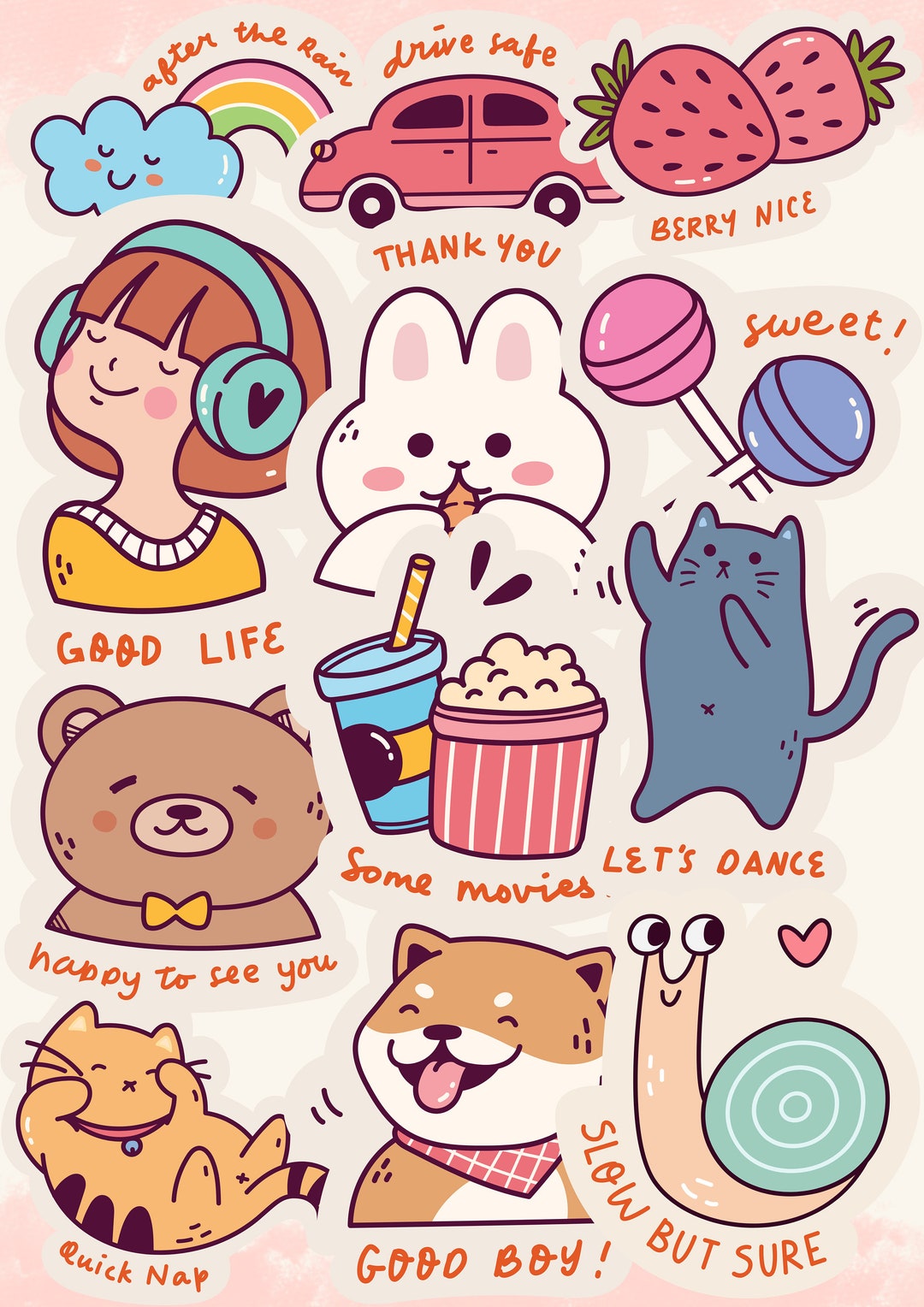 32 Pages (177) Cute Stickers Sheet (A4) for Students, Kids, Print & Cut ...