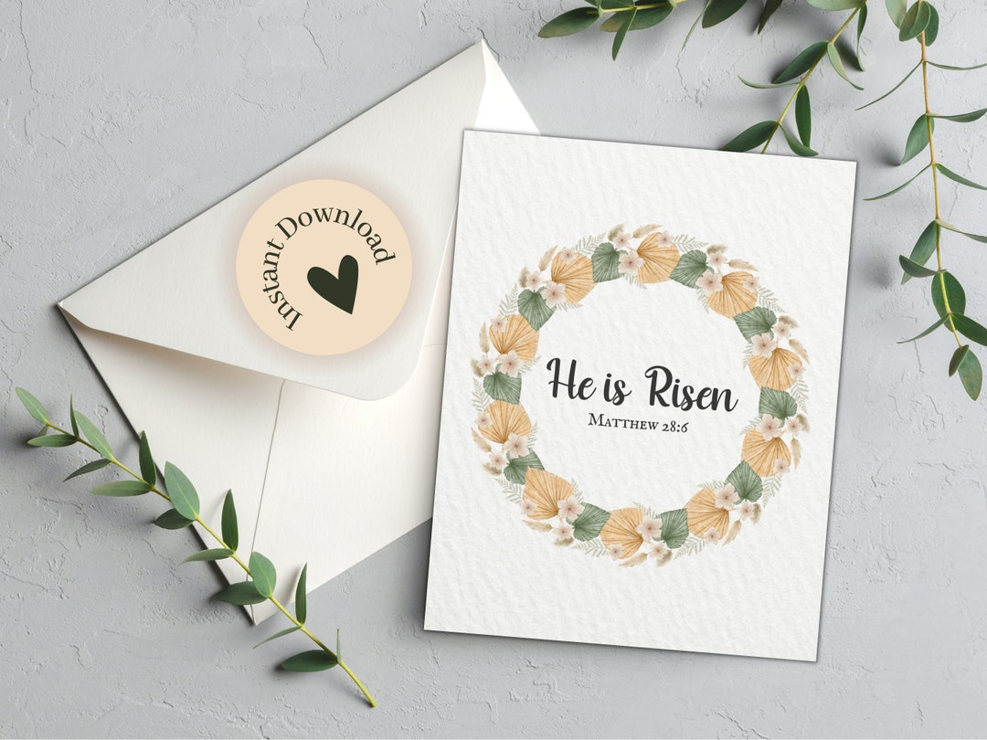 Religious Easter Card He is Risen Card Boho Easter Card Minimalist ...
