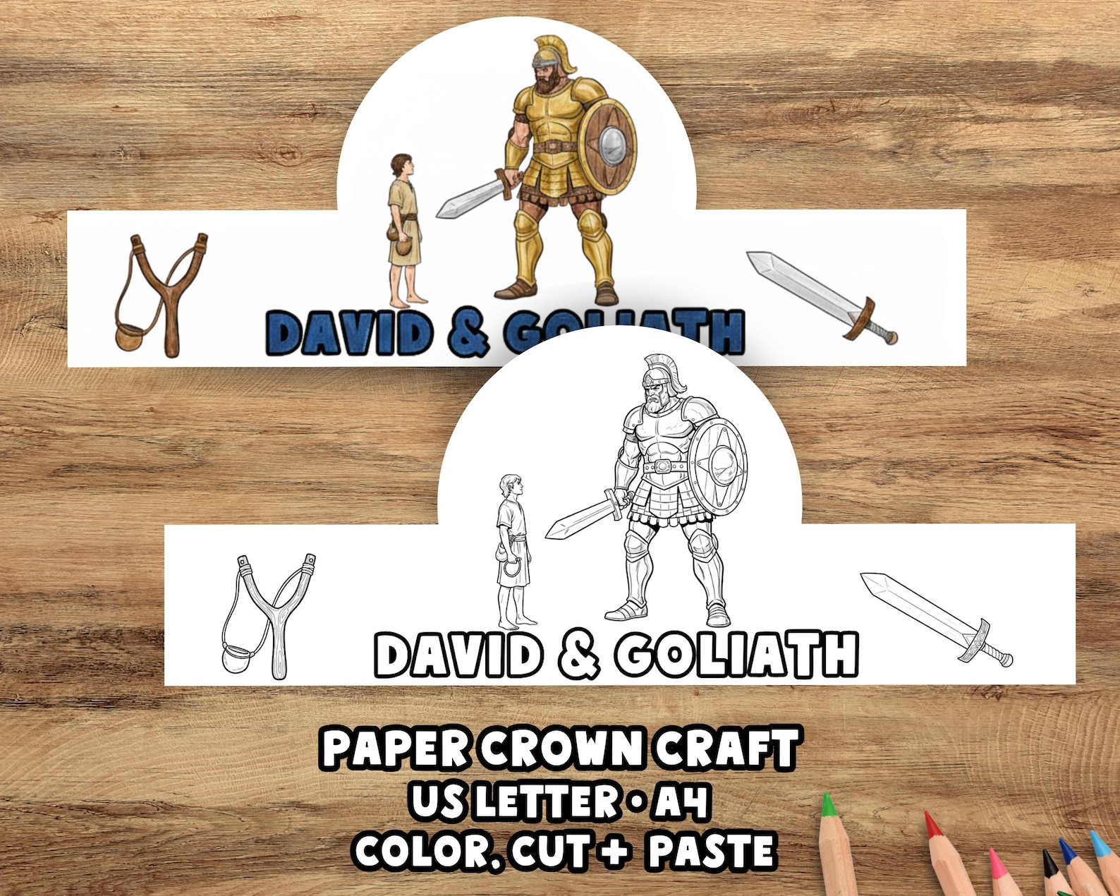 David + Goliath Sunday School Craft: Biblical Character Activity, Paper ...