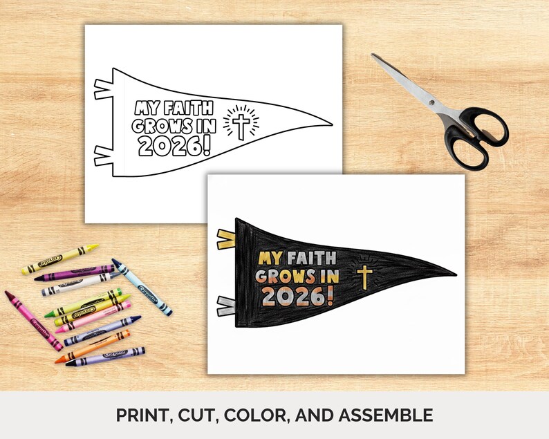 New Years Sunday School Craft: My Faith Grows in 2026 Pennant Flag ...