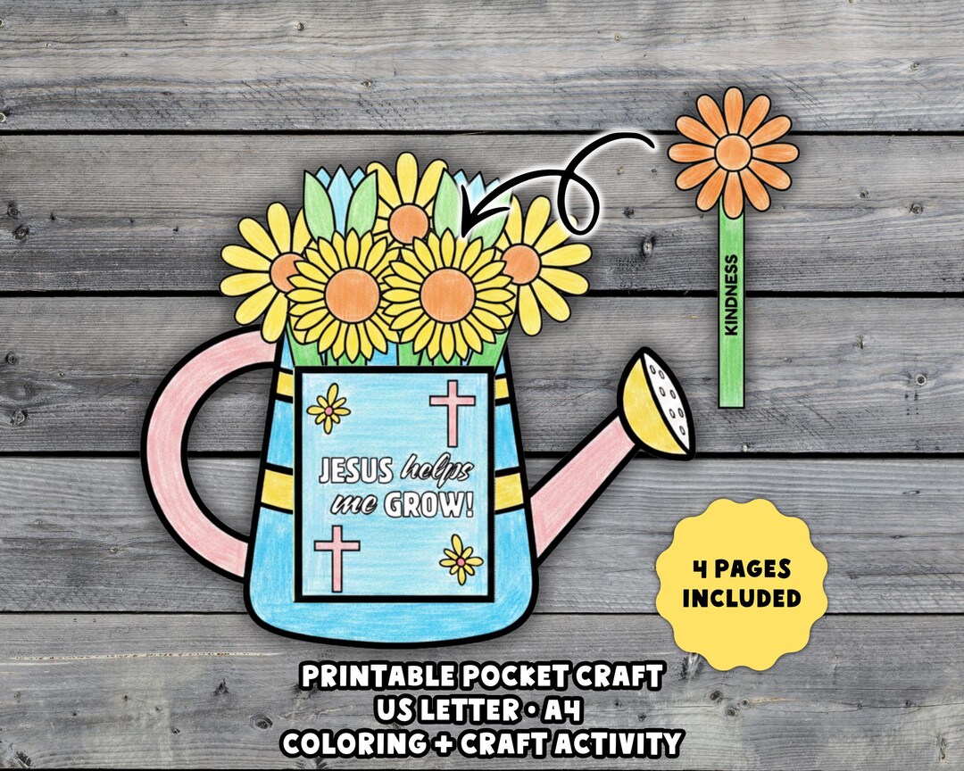 Spring Sunday School Craft: Jesus Helps Me Grow Paper Cut + Paste Activity, Flowers + Watering ...