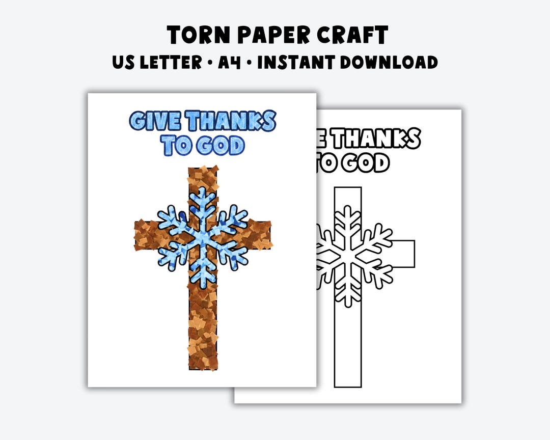 Winter Bible Craft: Sunday School Craft, Give Thanks to God Torn Paper ...