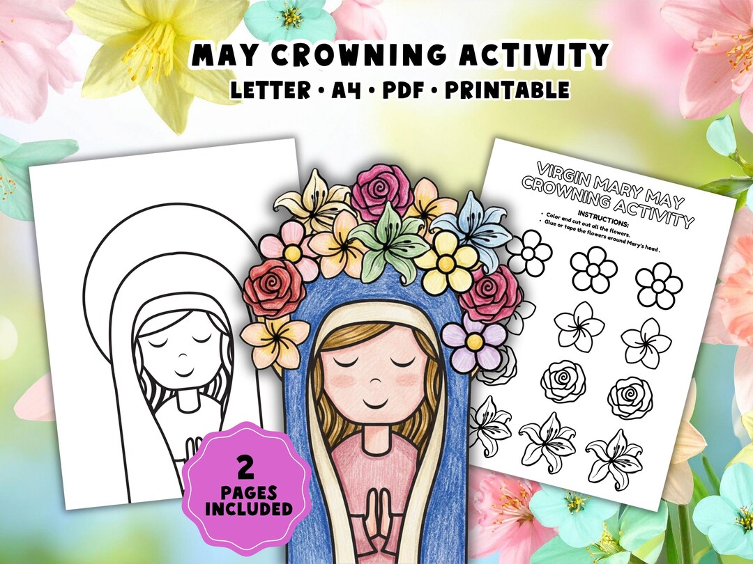Virgin Mary May Crowning Sunday School Craft: Spring Paper Cut + Paste ...