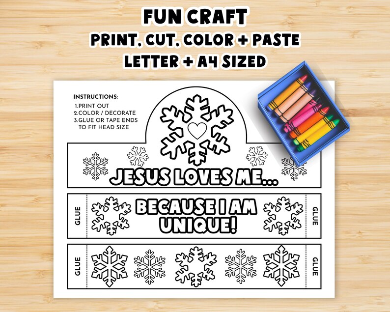 Winter Bible Craft: Snowflake Coloring Paper Crown Headband, Bible ...