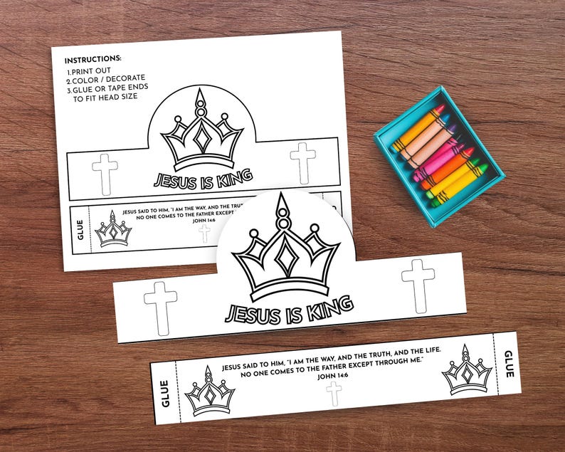 Jesus is King Paper Crown Craft - Coloring Activity Paper Hat, John 14: ...