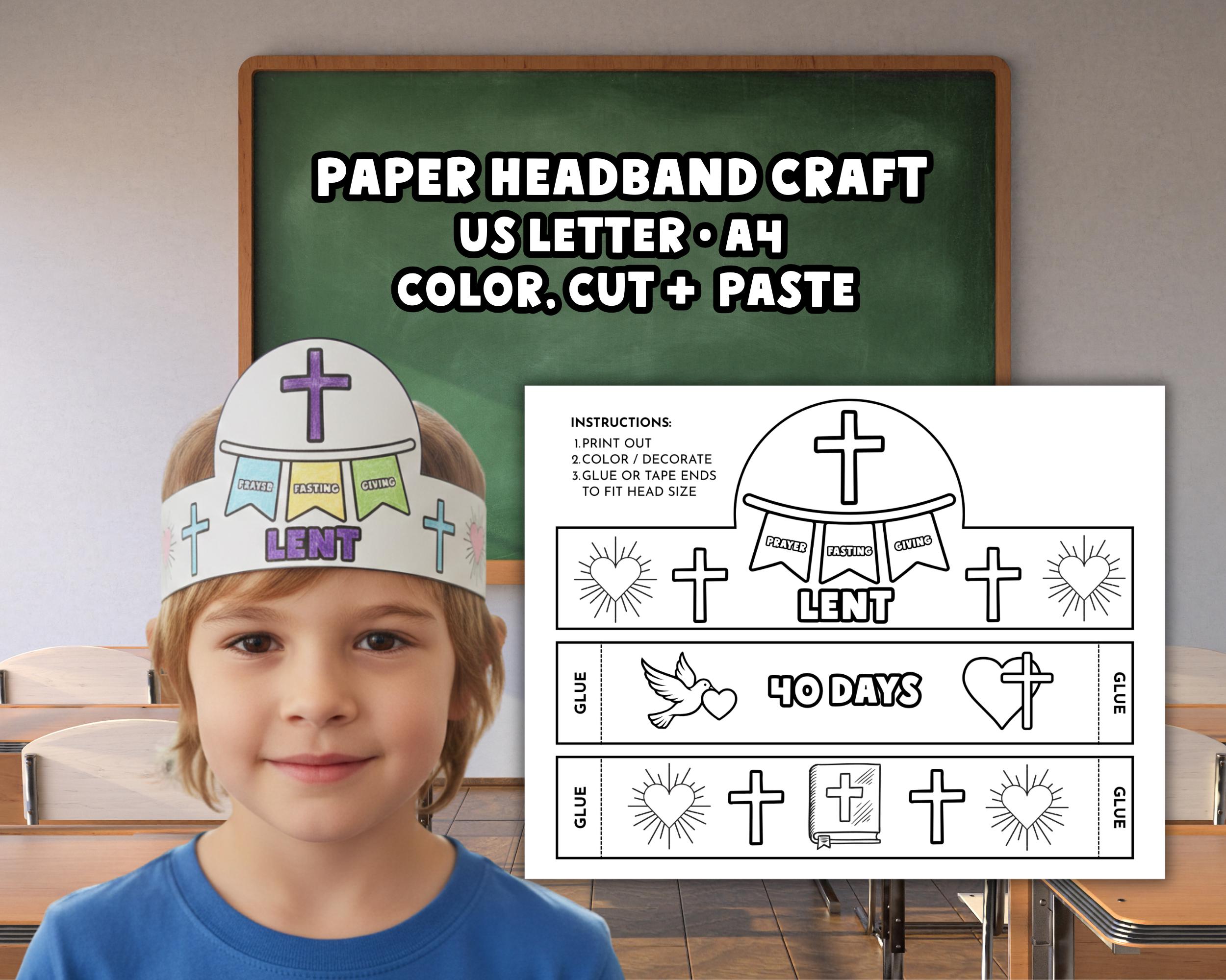 Lent Sunday School Craft: Parts of Lent Coloring Paper Crown Headband ...